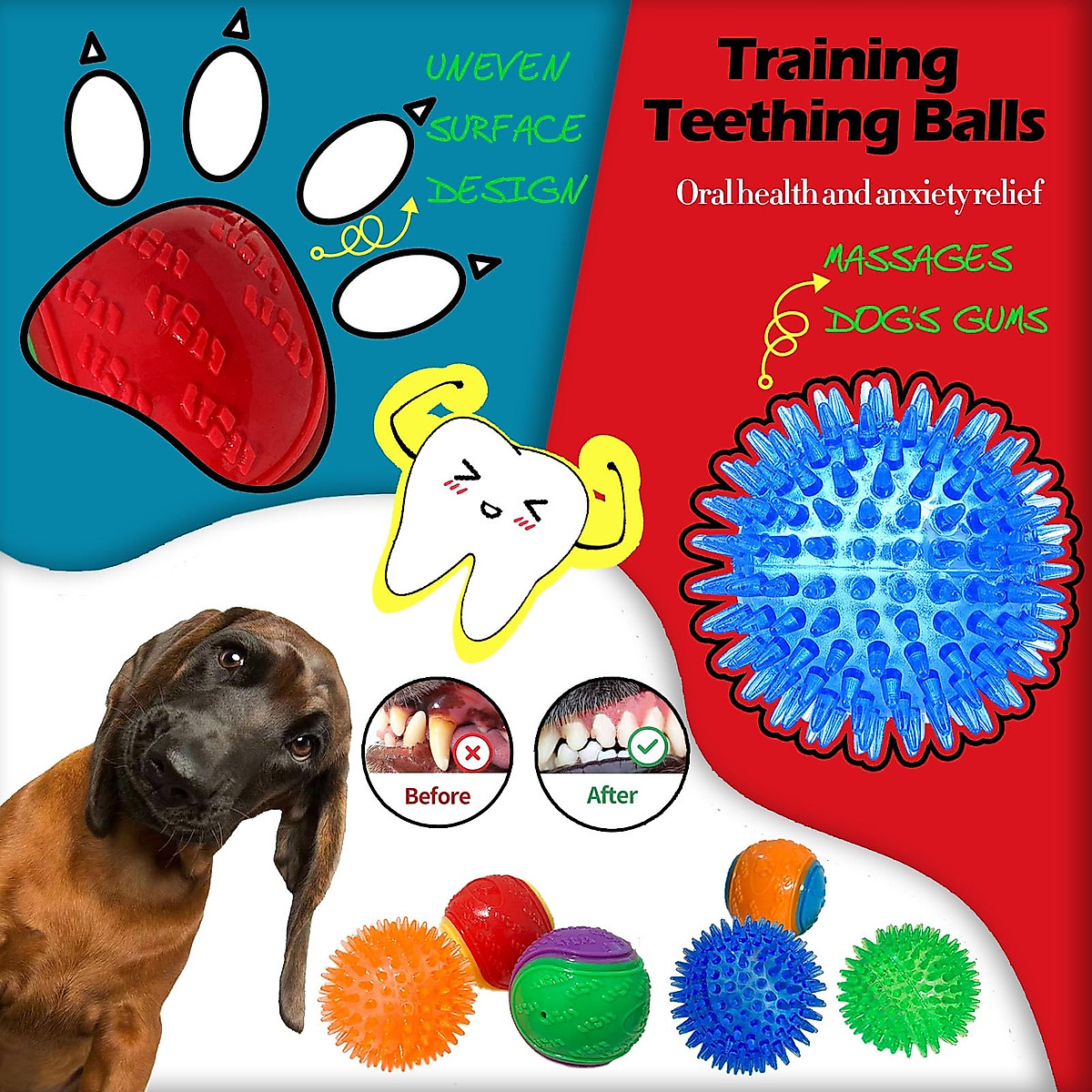 Cdyzqikm 2.3” Squeaky Dog Toy Ball Pack High Bouncy Ball for Interactive Playing Spikys Pet Balls for Teeth Cleaning Durable Tough Chew Toys for Small & Medium Dogs Fetch Training Teething Balls 6Pcs