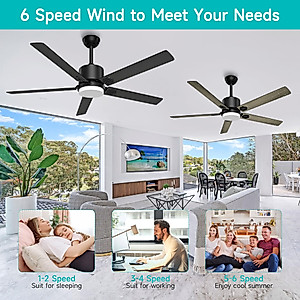 BECLOG Ceiling Fan with Light, 60" Ceiling Fans with Remote Indoor Outdoor DC Motor Modern Ceiling Fan with Light LED for Dining Room, Bedroom, Kitchen, Living Room, Patios, Farmhouse