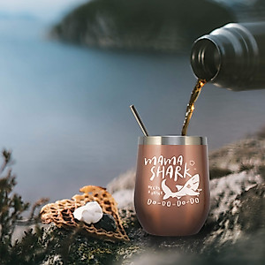 ELEGANTPARK Funny Mothers Day New Mom Gifts for Birthday Mama Shark Wine Tumbler Gifts for Mom to be Gifts for New Mom Cup with Straw Lid Rose Gold