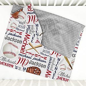 Personalized Baseball Baby Blankets with Name - Monogram Baseball Sports Blanket - Baseball Fan Personalized Baby Blanket - Custom Baby Name Monogrammed Blanket for Infant Newborn