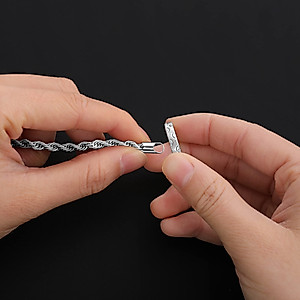 Fiusem Silver Tone Chain Necklace for Men, 5mm Mens Chain Necklace, Stainless Steel Rope Chain for Men and Women, Mens Necklace 20 Inch