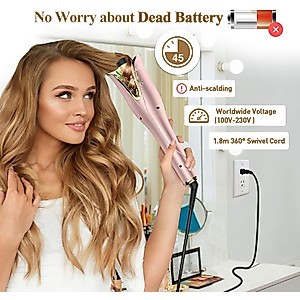 Auto Hair Curler, Automatic Curling Iron Wand with 4 Temperatures & 3 Timers & LCD Display, Curling Iron with 1" Large Rotating Barrel, Dual Voltage Auto Shut-Off Spin Iron for Hair Styling