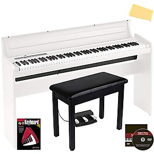 Korg LP-180 Digital Piano - White Bundle with Furniture Bench, Instructional Book, Austin Bazaar Instructional DVD, and Polishing Cloth