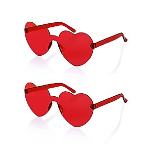 FEISEDY 2 Pack Rimless Heart Shaped Sunglasses Party Glasses Disco One Piece Transparent Trendy Love Glasses B2826-F2