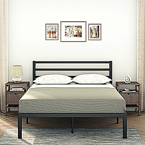 AMBEE21 Modern Queen Platform Metal Bed Frame with Headboard, Black Heavy Duty Iron Metal Bed Frame, Sturdy Mattress Support, Under Bed Storage, Steel Slat Support