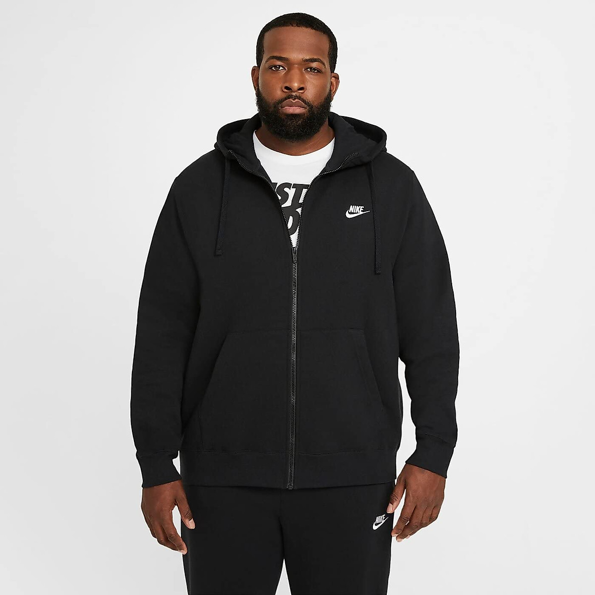 Nike Men's Sportswear Club Fleece Full Zip Hoodie, Fleece Zip-Up Hoodie Men, Black/Black/White, 4XL