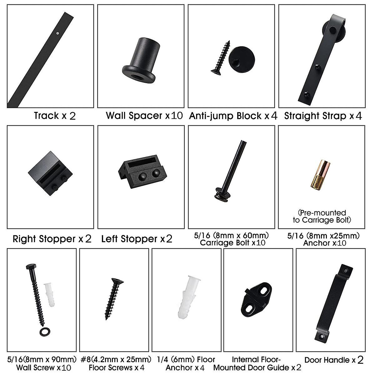 ARKHJEM Double Sliding Barn Door,60in(Double 30”×84in Frosted 3 Panel Glass Barn Door,Water-Proof PVC Surface,Hardware Kit Included, Assembly Needed,White