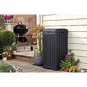 Keter Baltimore 38 Gallon Trash Can with Lid and Drip Tray for Easy Cleaning-Perfect for Patios, Kitchens, and Outdoor Entertaining, 38 Gallons, Black