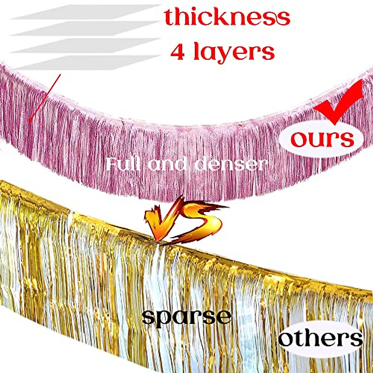 Premium Glitter Pink Fringe Tassel Garland for Party Decorations -4 Layers Thick, 2 Pack | LILF Foil Tinsel Garland Party Streamers for Wedding Birthday Party Christmas Decoration Home Hanging Decor