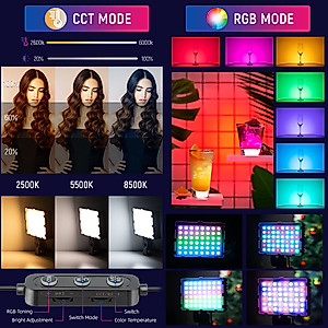 RGB Photography Lighting,USB Powered 2600K-6000K LED Tabletop Light with Stand, for Zoom Calls Video Conference Webcam Meeting Tiktok Game Streaming YouTube Photo Video Studio Shooting （2 Packs