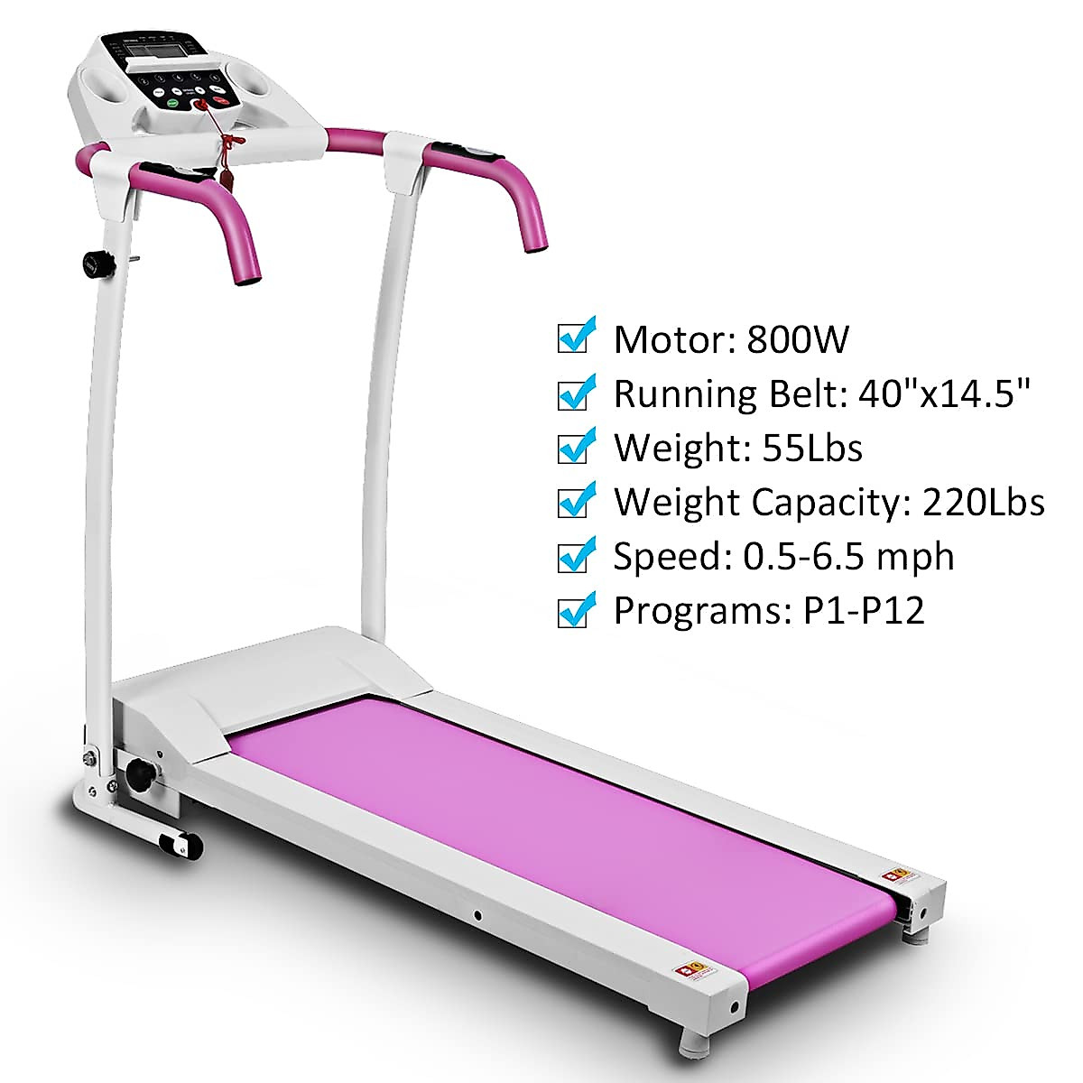 Goplus 800W Folding Treadmill Electric Motorized Power Fitness Running Machine with LED Display and Mobile Phone Holder Perfect for Home Use (Pink)