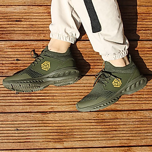 Giniros Mens Slip On Walking Shoes Non Slip Running Shoes Breathable Workout Shoes Lightweight Gym Sneakers Army Green Size 8