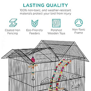 Best Choice Products 36in Indoor/Outdoor Iron Bird Cage for Medium Small Birds, Parrot, Lovebird, Finch, Parakeets, Cockatiel Enclosure w/Removable Tray, 4 Feeders, 2 Toys