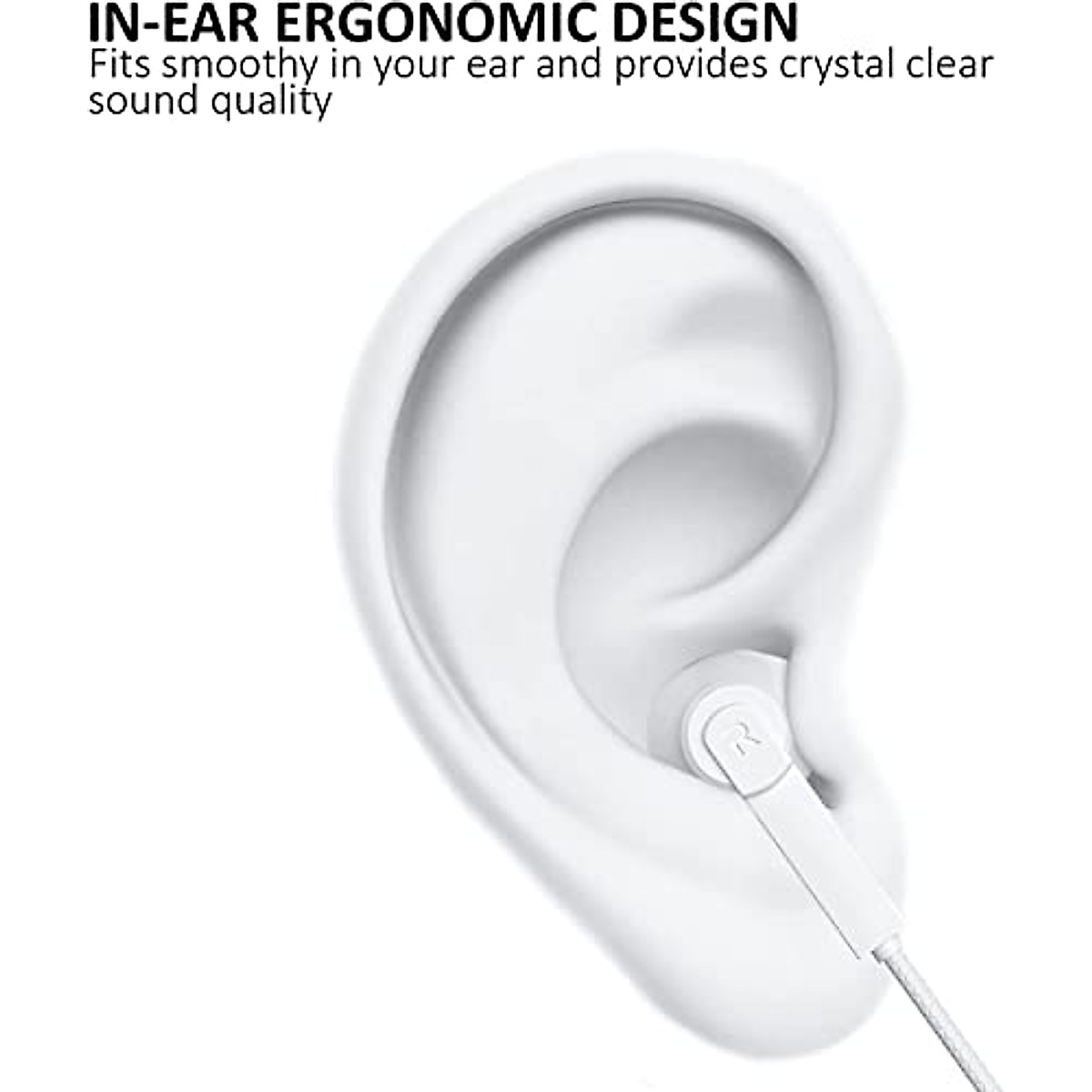 ARC Wired Earbuds in-Ear Headphones, Earphones with Microphone, Slide Volume Control Noise Isolation Ear Buds Ear Tips, 3.5mm Jack for iPhone, iPad, Samsung, Computer, Laptop, Gaming, Sports - White