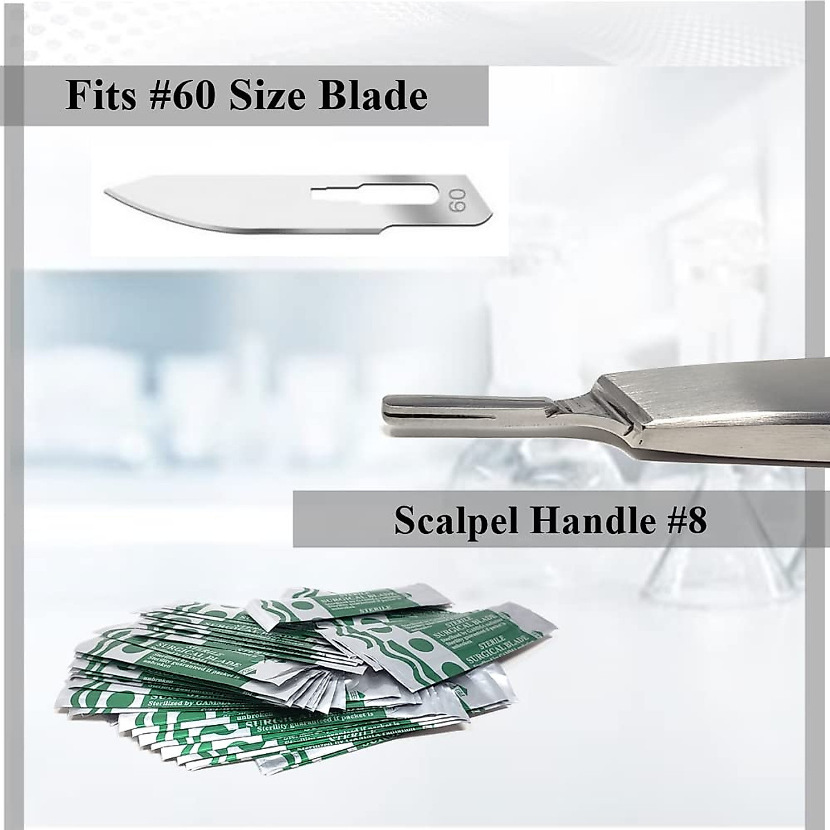 Scalpel Handle #8 Stainless Steel Knife, Blade Holder with Thick Handle Fits Blades No 60 for Precise Cutting, Student Educational-Use Biology Labs, DIY Crafts, Model Making, Repairs + More