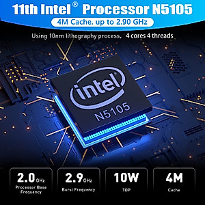 YQHuPo Mini PC Windows 11 Pro, 8GB DDR4 256GB SSD Intel Celeron N5105(Up to 2.9GHz) Mini Desktop Computer, Intel UHD Graphics, Triple HDMI 2.0 Output, 3X USB 3.0, WiFi6, BT5.0, Dual Gigabit Ethernet