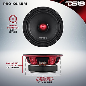 DS18 PRO-X6.4BM Loudspeaker - Pair of 6.5", Midrange, Red Aluminum Bullet, 500W Max, 250W RMS, 4 Ohms - Premium Quality Audio Door Speakers for Car or Truck Stereo Sound System (2 Speaker)