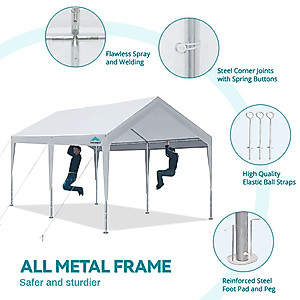 ADVANCE OUTDOOR 10x20 ft Carport Heavy Duty Car Canopy Garage Party Tent Outdoor Portable Boat Shelter, Adjustable Height from 9.5 ft to 11 ft, White