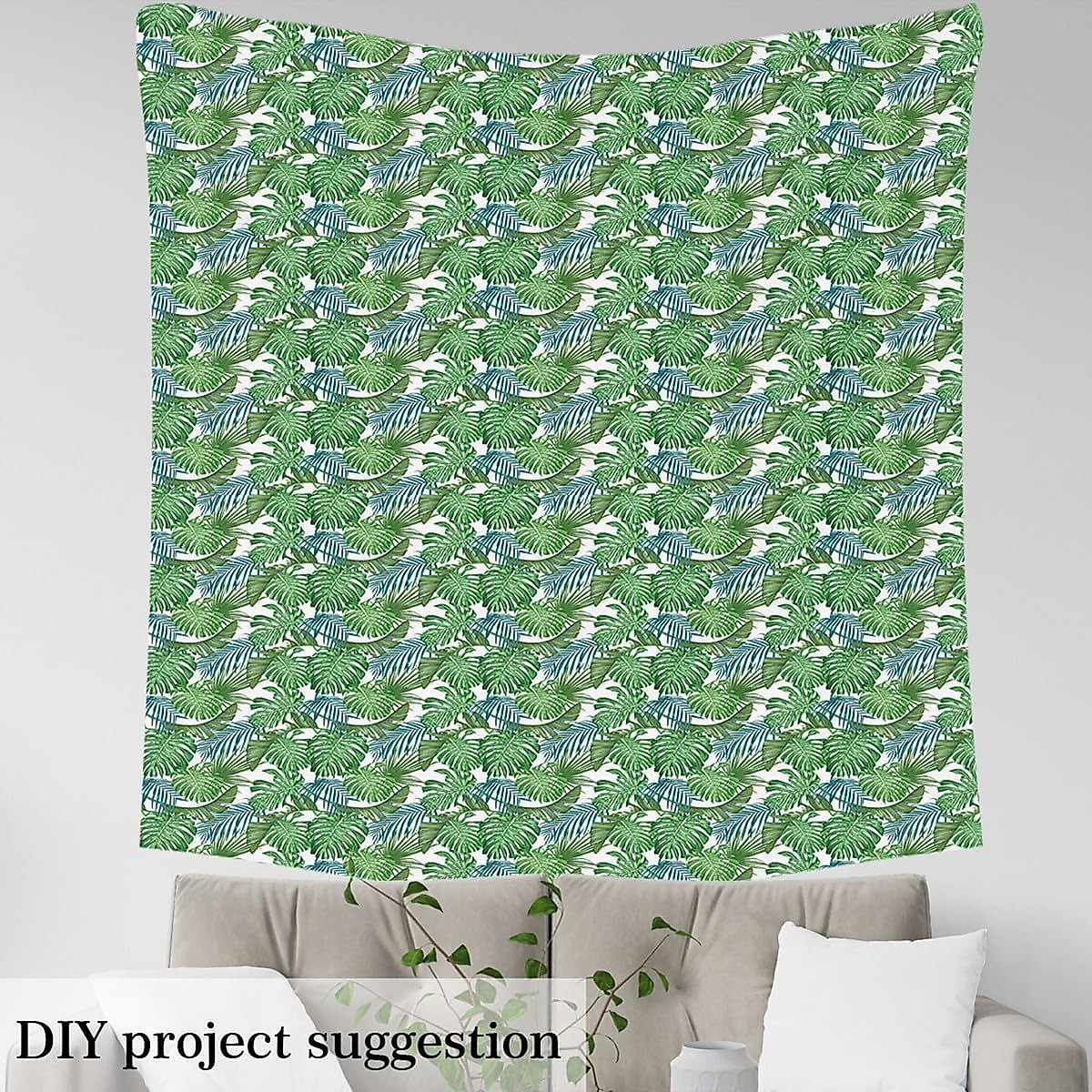 Feelyou Tropical Leaves Fabric by The Yard,Botanical Palm Leaf Pattern Hawaiian Island Upholstery Fabric for Chairs Sofa Couch,Leaf Branches Nature Theme Outdoor Fabric Waterproof,3 Yards,Green Blue