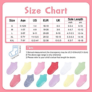 HYzgb Toddler Girls Socks 3T-4T-5T with Grippers 12 Pairs Cotton Little Kids Non Slip Ankle Socks for Toddler Kids 3-4-5 Years Old All Seasons Wearing (Bright Candy Colors)
