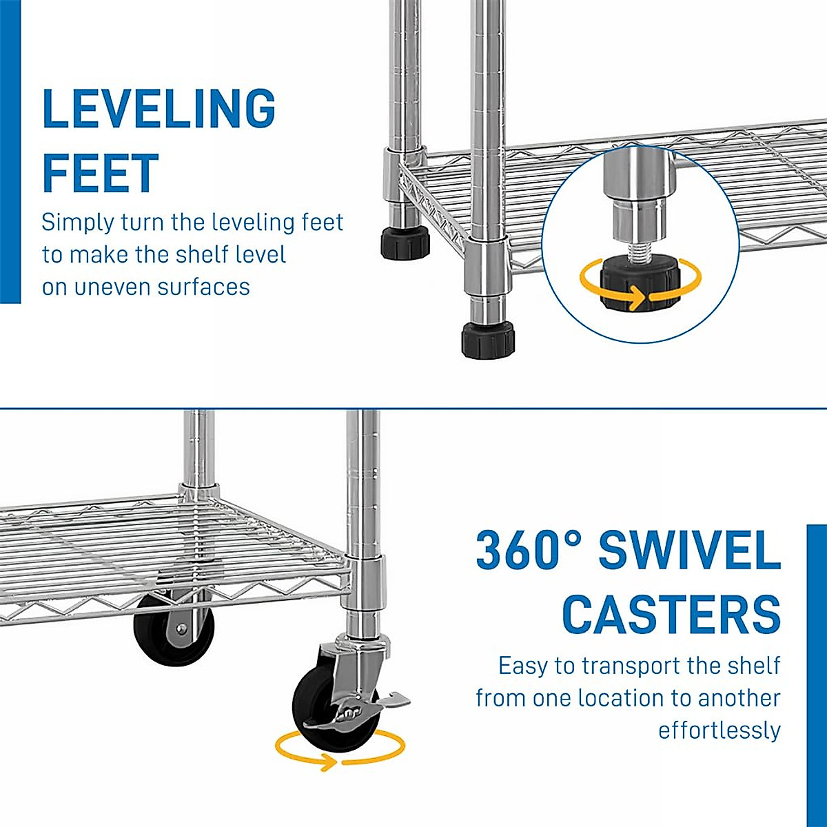AMZOSS Storage Shelves 17.7" D × 46" W × 82" H Solid Steel Wire Shelving Storage Unit 6 Tier Adjustable Shelves Organizer Rack for Restaurant Garage Pantry Kitchen Garage,Silver