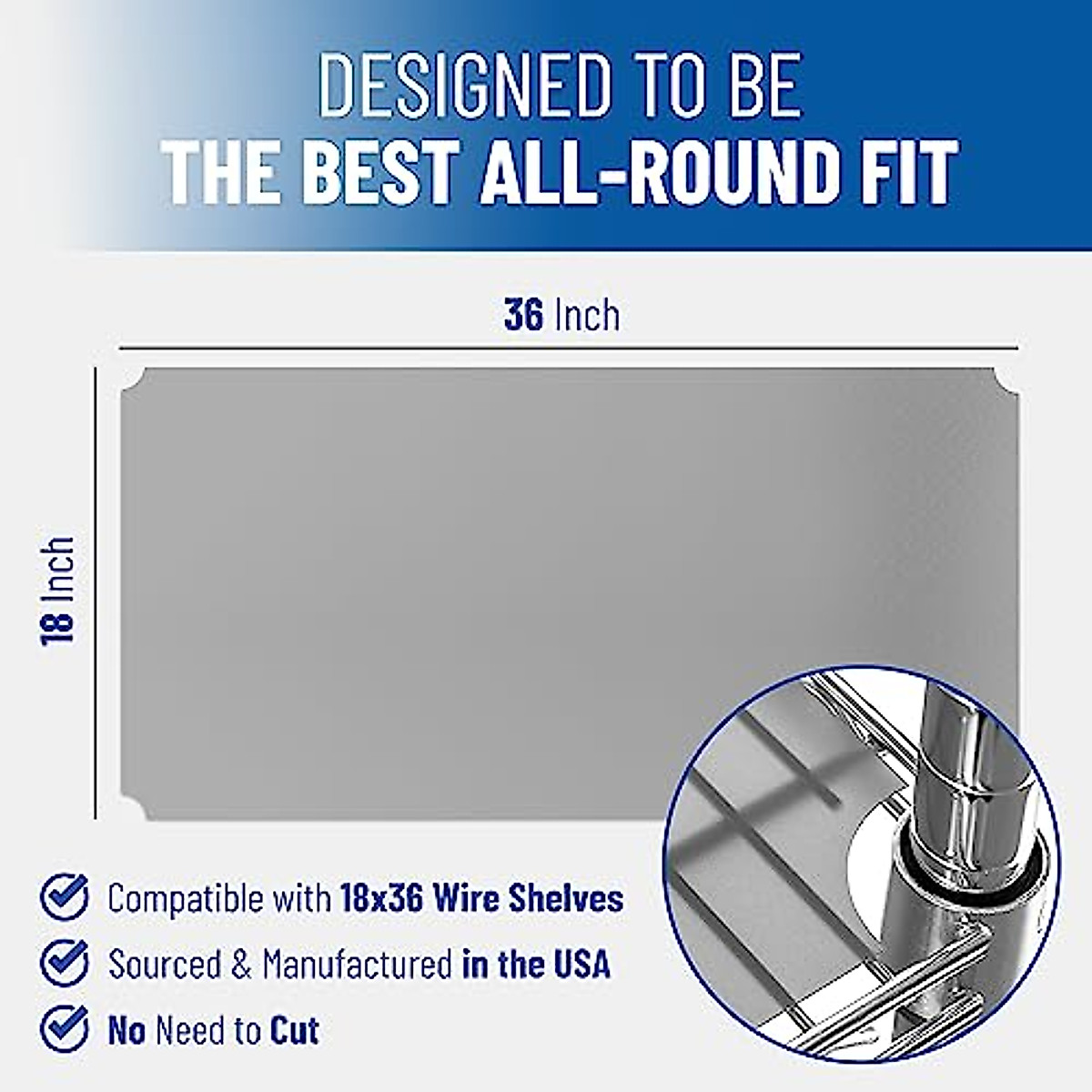 Shelf Liners for Wire Shelf System - Set of 4 in Graphite - 18 x 36 inch - Plastic Wire Shelving Shelf Mats - Made in USA