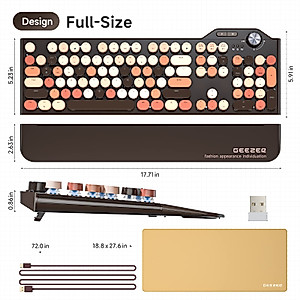 MOWUX Wireless Mechanical Keyboard, Multihost 2.4 GHz + Bluetooth + Type-C Wired Connectivity, LED Backlit PC Gaming Full-Size Rechagerable Keyboard, with Ergonomic Premium Magnetic Wrist Rest