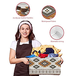 Southwest Geometry Cube Storage Organizer Bins with Handles,15x11x9.5 Inch Collapsible Canvas Cloth Fabric Storage Basket,Rustic Boho Native American Tribal Books Kids' Toys Bin Boxes for Shelves