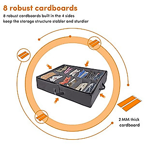 ORLANG Under Bed Shoe Storage Set of 2, Shoe Organizer Under Bed Fits 24 Pairs,Underbed Shoe Storage with Clear Window and 2 Sturdy Handles and Sturdy Zipper,breathable Materials (Grey)