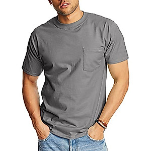 Hanes Men's Short Sleeve Beefy-T with Pocket, Smoke Gray, Large