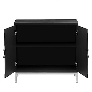 Bellemave Accent Storage Cabinet Buffet Cabinet with Adjustable Shelf and Metal Leg Frame, Small Sideboard Wooden Cabinet with Circular Door Handles for Living Room Entryway (Black)