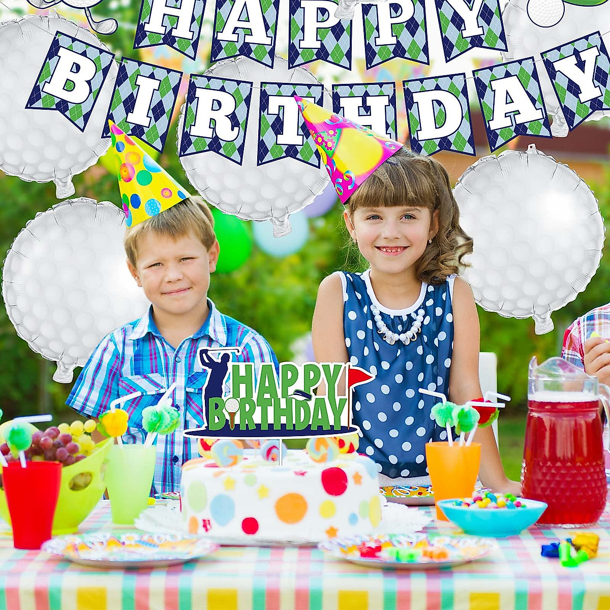 Containlol 32 Pieces Golf Birthday Party Supplies Decor Kits Golf Theme Happy Birthday Banner Golf Themed Cake Toppers Happy Birthday Cake Inserts Golf Aluminum Foil Balloons for Golf Themed Party