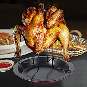 Yuecoom Roast Chicken Dish, Chicken Roasting Rack, Non-Stick Vertical Chicken Cooking Grill Rack with Pan Roasting BBQ Party Roaster Tray