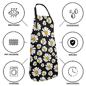 Jpnvxie Daisy Kitchen BBQ Bib Apron Waterproof and Oil Proof Great for Men Women Adult Adjustable Bib Aprons with 2 Pockets