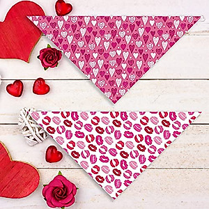 Valentine Dog Cat Bandana, Holiday Bib Kiss Lip and Candy Hearts Pattern for Large Medium Small Puppies Pets