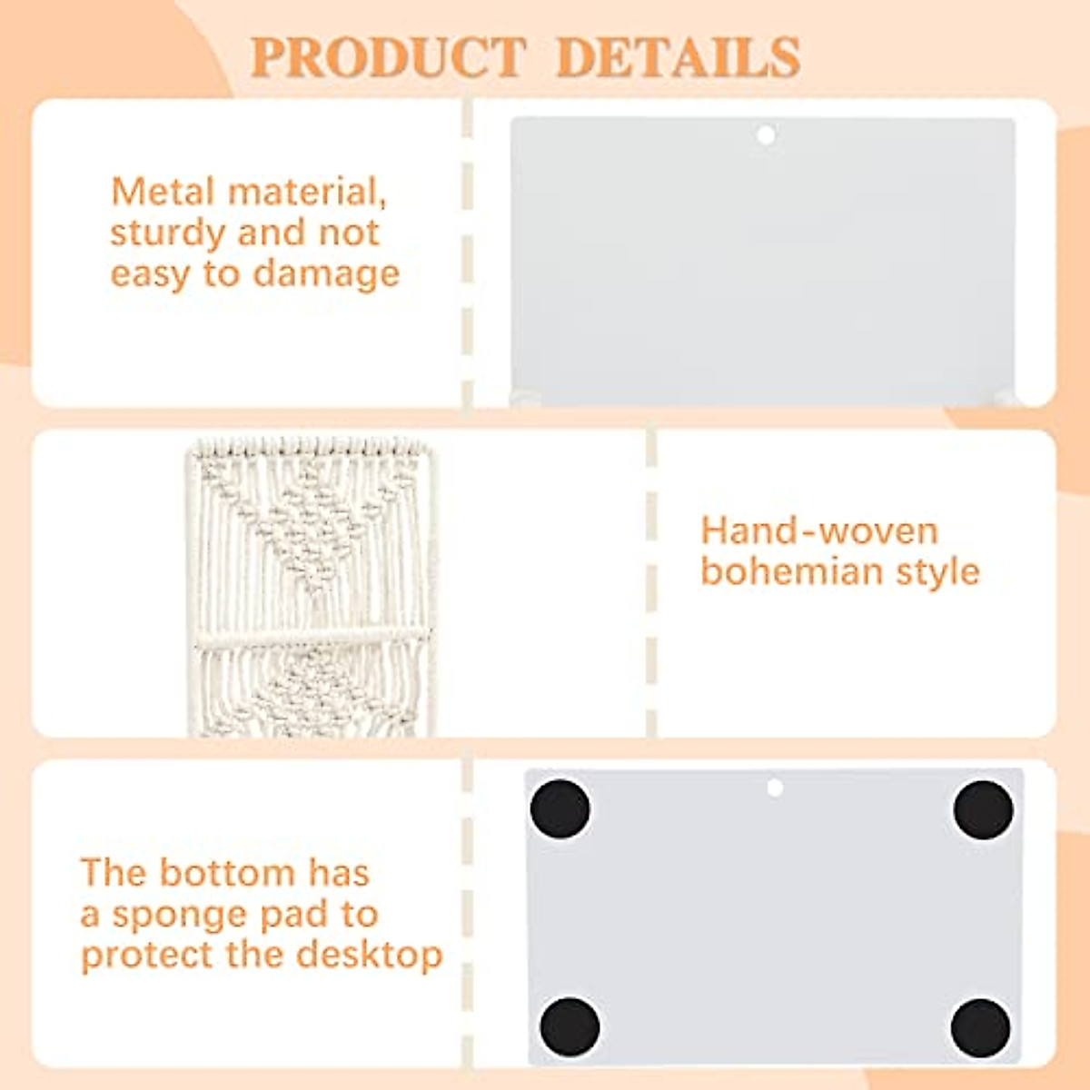 2 Pieces Boho Macrame Bookends Metal Book Stopper Farmhouse Modern Decorative Book Ends Movies CD Book Holders for Office Home Book Shelf (7.9x5.9x3.6 inch)