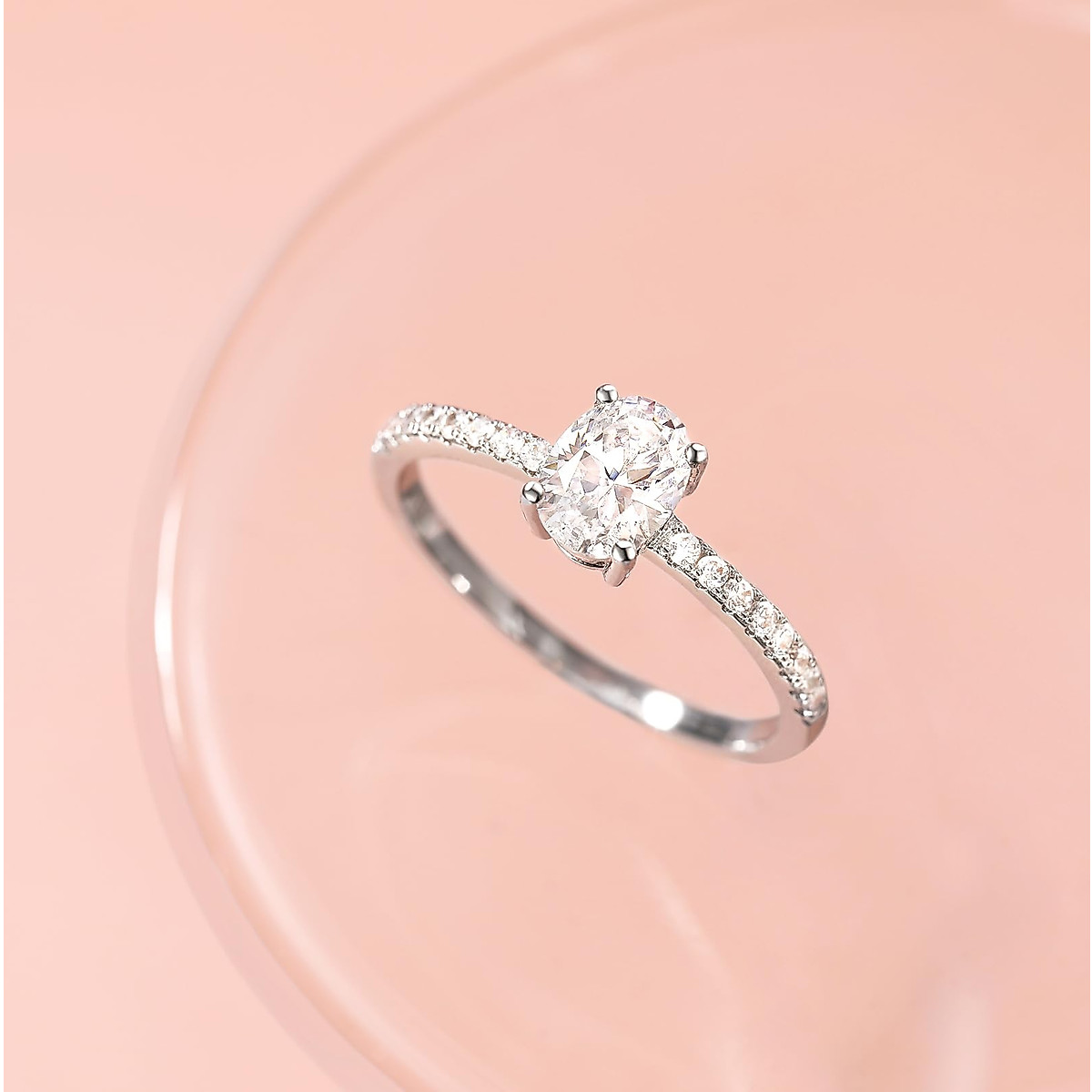 TIGRADE 1.5CT Bridal Ring Sets Oval Cut Cubic Zirconia Wedding Band Curved CZ Engagement Stackable Rings for Women Size 3-12, Silver, Size 7