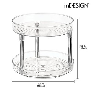 mDesign 2-Tier Lazy Susan Makeup Organizer - 9-Inch Lazy Susan Turntable Organizer for Bathroom Counter, Cabinets, Vanity - Bathroom Lazy Susan for Cosmetics Storage - Ligne Collection, Clear/Chrome