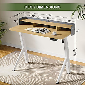 SOMEET Electric Height Adjustable Standing Desk, 48''x24'' Stand Up Desk with Double Drawers, R Shape Sit Stand Rising Desk with Monitor Stand, Home Office Ergonomic Computer Workstation, Light Rustic