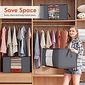 Lifewit 90L Large Storage Bags, 6 Pack Closet Organizers and Storage, Clothes Foldable Storage Bins with Reinforced Handles, Storage Containers for Clothing, Blanket, Comforters, Toys, Bedding, Grey