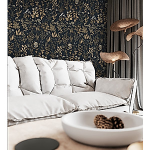 Dimoon 393"x16.1" Black Golden Delicate Floral Peel and Stick Wallpaper Thicken Waterproof Leaf Vintage Flower Contact Paper Self Adhesive Wallpaper Removable Wall Paper Shelf Liner Decal Vinyl Roll