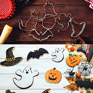 18PCS Halloween Cookie Cutters - Pumpkin,Witch,Bat,Ghost,Cat,Tombstone,Spider, Skull,Candy Corn, Owl,Hat,Cauldron,Broom Party Supplies