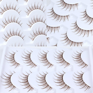 Brown Lashes Clear Band Natural Wispy Manga Brown Eyelashes Short Soft 5 Pairs Halloween Decorative Brown False Eyelashes Pack by Lanflower