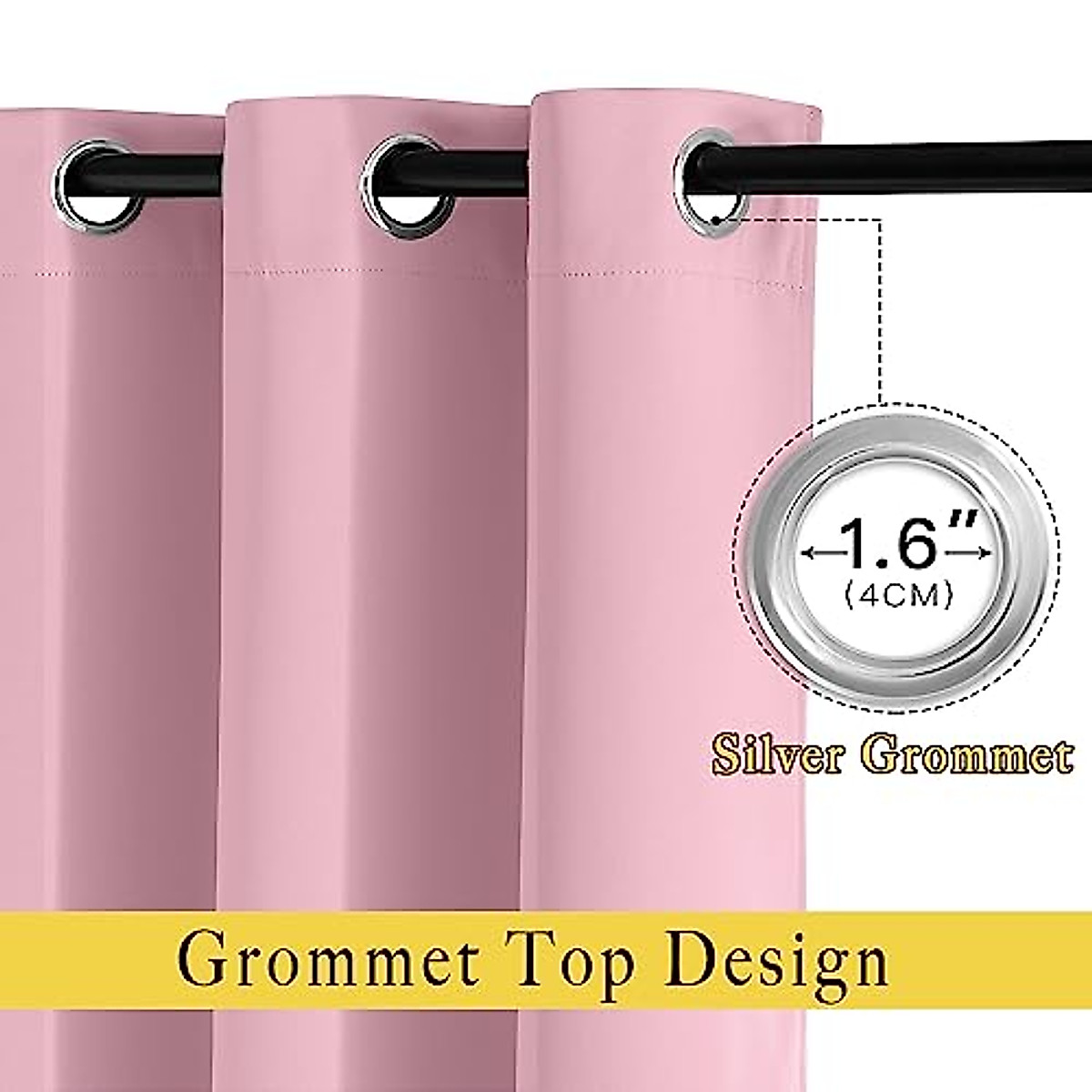 NICETOWN Crystal Pink Blackout Curtains for Bedroom - Grommet Blackout Thermal Insulated Room Darkening Sound Blocking Window Treatments for Girls Room/Teens, 2 Panels, W52 x L84