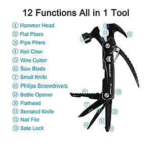 Dad Gifts Who Wants Nothing Fathers Day, Gifts for Dad from Son Daughter, Cool Gadgets, Unique Birthday Gift Ideas for Men Father, 12 in 1 Mini Hammer Multitool