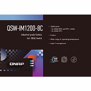 QNAP 12-Port Industrial-Grade 10GbE Layer 2 Managed Switch with 8 x 10GbE Combo and 4 x 10GbE SFP+ Ports (QSW-IM1200-8C-US)