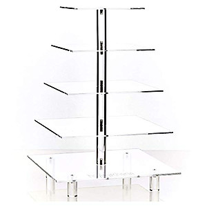 Hayley Cherie 5 Tier Square Cupcake Stand - Extra Thick 5mm Base - Acrylic Tiered Cake Stand - Dessert or Cupcake Tower