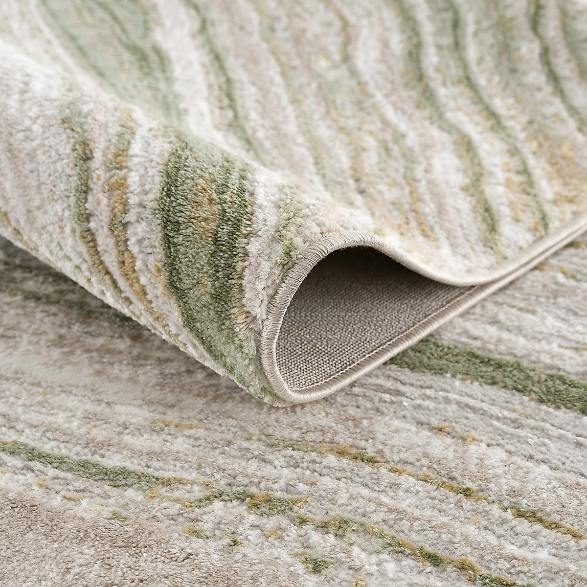 BoutiqueRugs Liverpool Modern Abstract Area Rug - Contemporary Marble Print Rug for Living Room - Cream, Green, Sage - 6'7" x 9' (6x9 Area Rug)