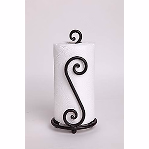 Fancy Paper Towel Holder Stand | Black Stylish Wrought Iron | Classic Decorative Countertop Authentic Rod Metal Hand Forged Stand Up Holder | Handmade Crafted by RTZEN-Décor
