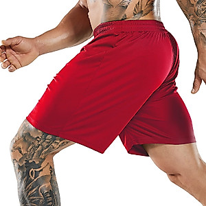 MIER Men's Quick-Dry Athletic/Soccer/Basketball Shorts Without Pockets No Liner Running Workout Training Active Shorts, Black/Red, L